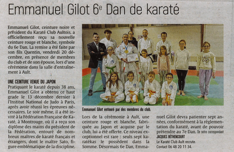 EMMANUEL GILOT 6ᵉ DAN DE KARATÉ | Commune d'Ault